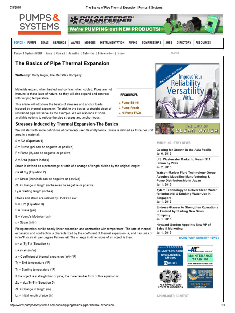 The Basics of Pipe Thermal Expansion _ Pumps & Systems | PDF | Thermal ...