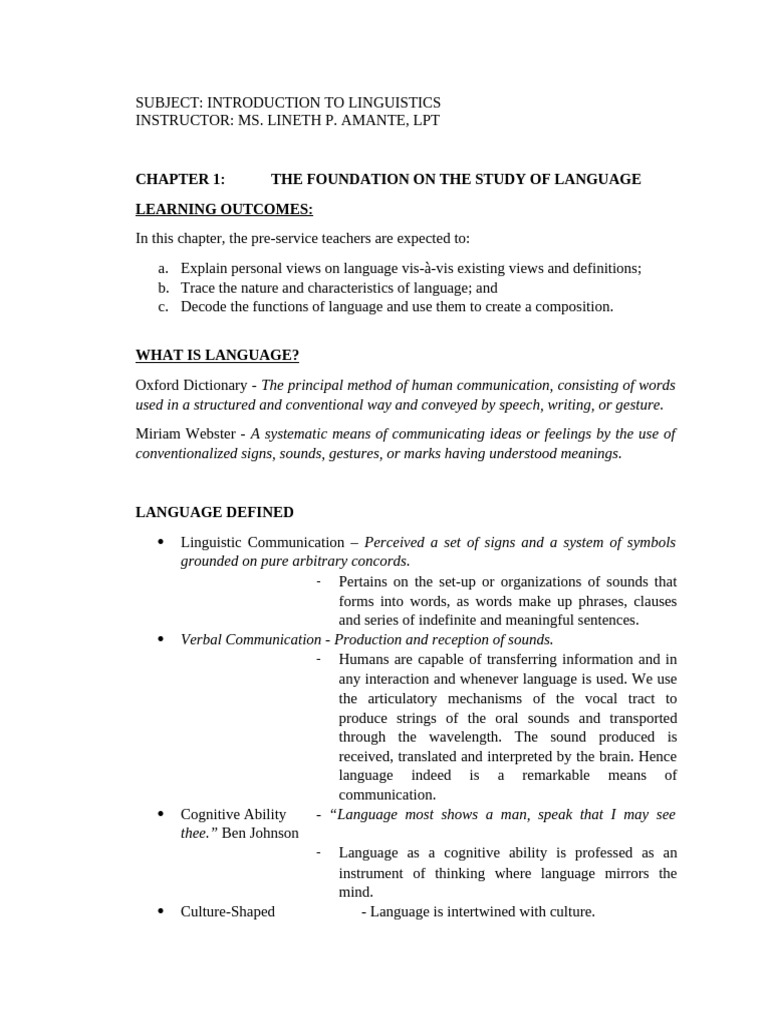 Chapter 1 - The Foundation of Linguistics | PDF | Communication | Human ...