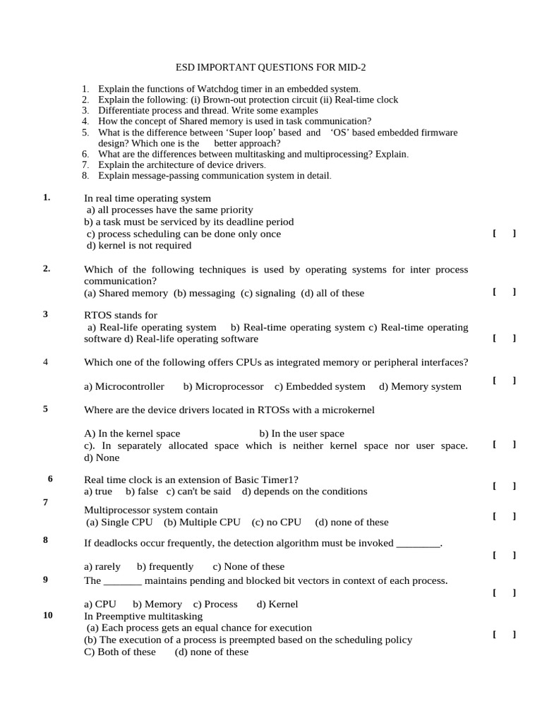 Esd Important Questions For Mid | PDF | Process (Computing) | Scheduling (Computing)