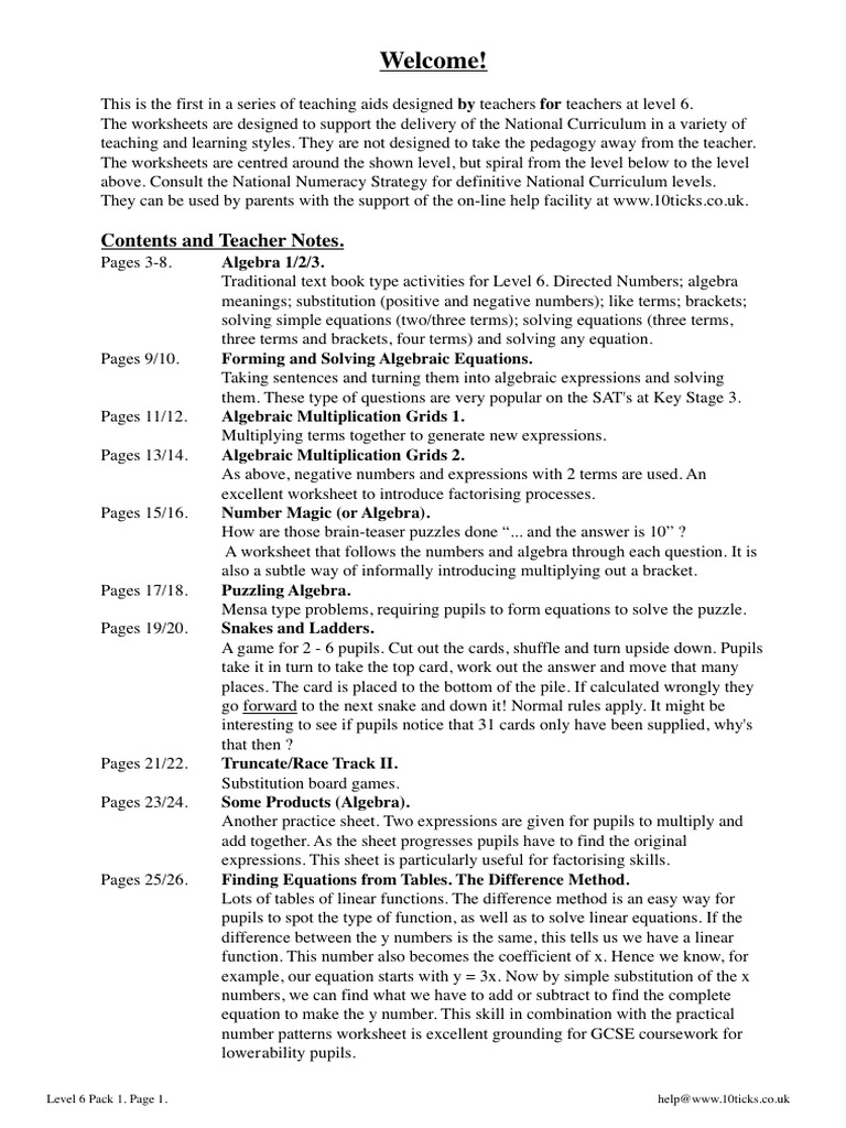 Level 6 Pack 1 | PDF | Quadratic Equation | Numbers
