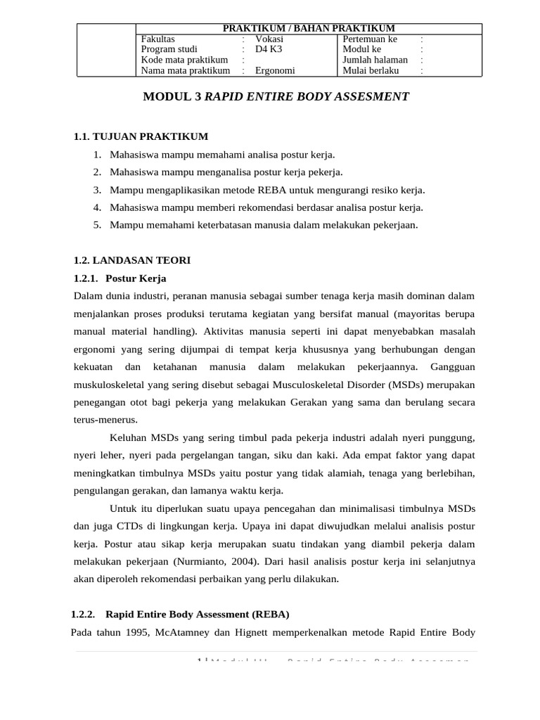 Modul III Rapid Entire Body Asessment | PDF