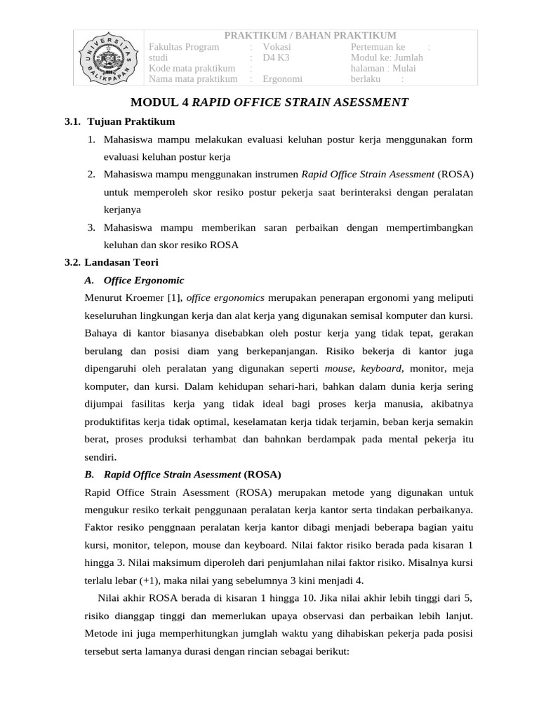 Modul IV Rapid Office Strain Asessment | PDF