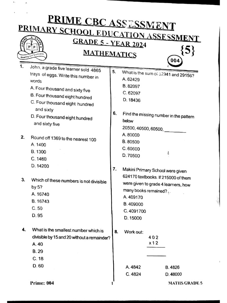 Prime 004 Maths Grade 5 | PDF