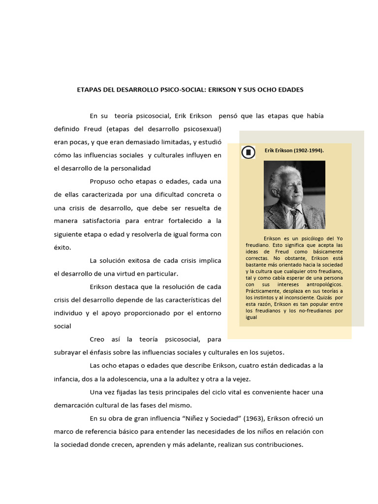 Etapas Psicosociales de Erikson | PDF | Adultos | Sigmund Freud