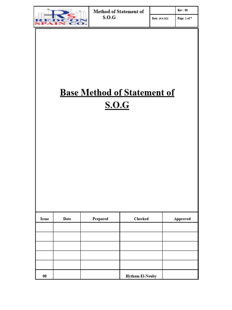 Base Method of Statement of SOG | PDF | Concrete | Personal Protective ...