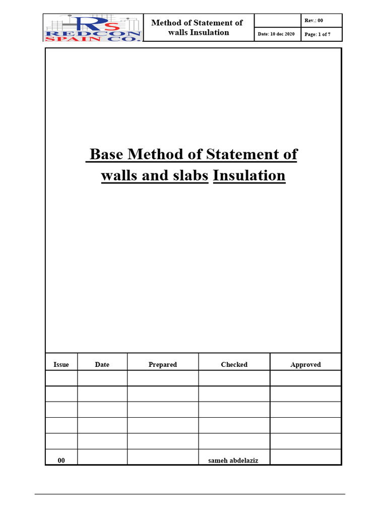 Base Method of Statement of Wall Insulation | PDF | Concrete | Duct (Flow)