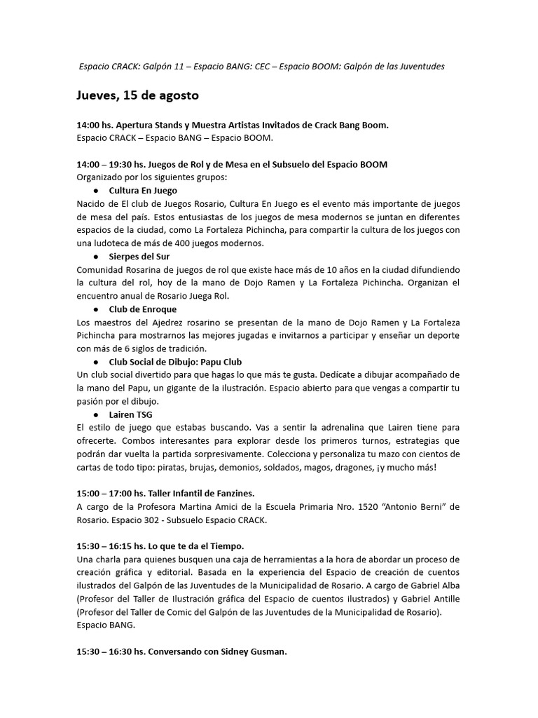Crack Bang Boom 2024: Agenda y Actividades | PDF | Cómics