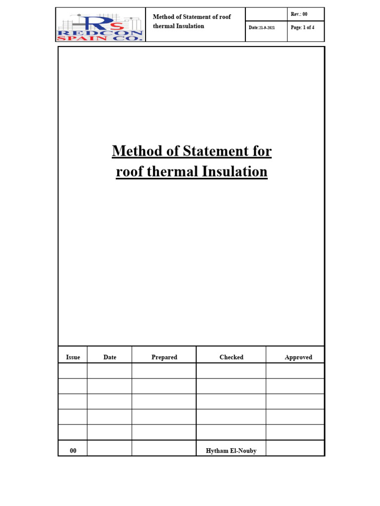 Method of Statment for Roof Thermal Insulation | PDF | Building Insulation