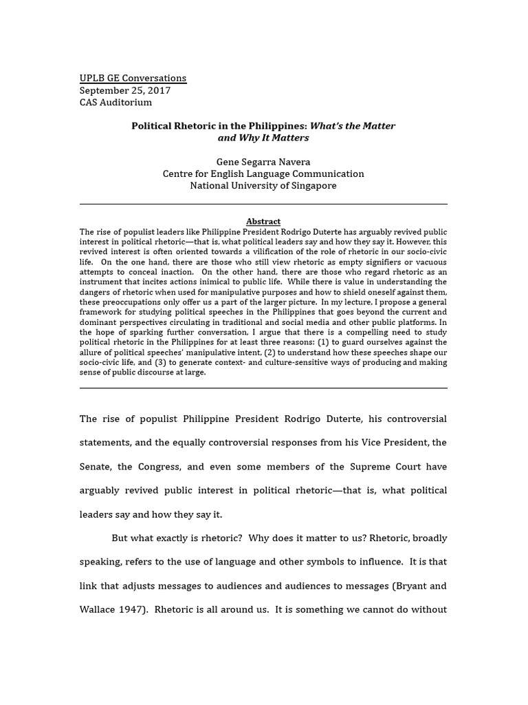 Understanding Political Rhetoric in the Philippines | PDF | Rhetoric ...