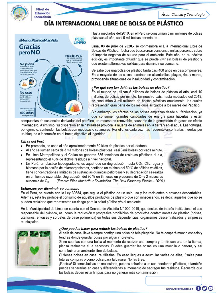 Dia Internacional Libre de Plastico | PDF | El plastico | Residuos