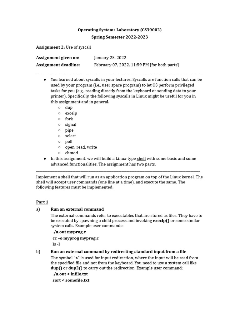 OSlab Asgn2 Shell Design 2023 Part 1 Part 2 | PDF | Operating System Technology | Software