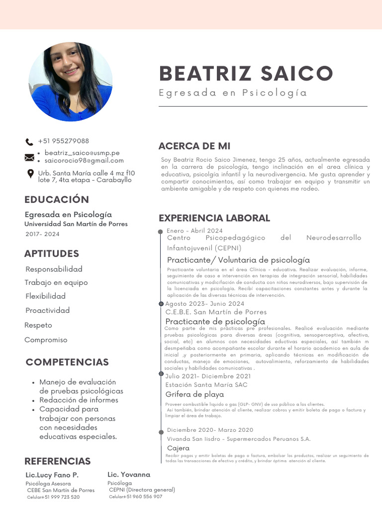 CV - Rocio Saico | PDF | Sicología | Ciencias del comportamiento