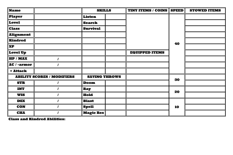 4x6 Dolmenwood Character Sheet | PDF