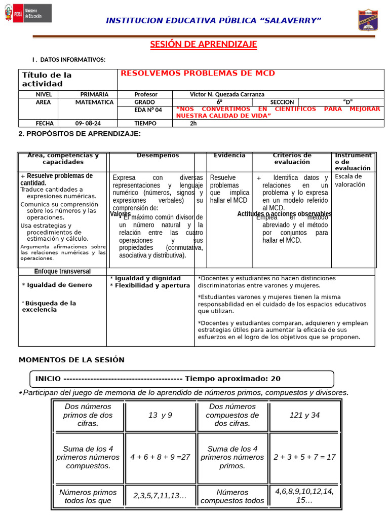 Sesion 09-08-2024-Mate. MCD | PDF | División (Matemáticas) | Matemática ...