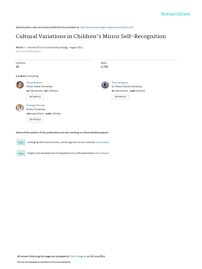 Cultural Variations in Childrens Mirror Self-Reco | PDF | Experiment ...