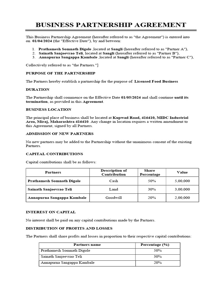 Partnership Agreemnet 01 | PDF | Partnership | Bankruptcy
