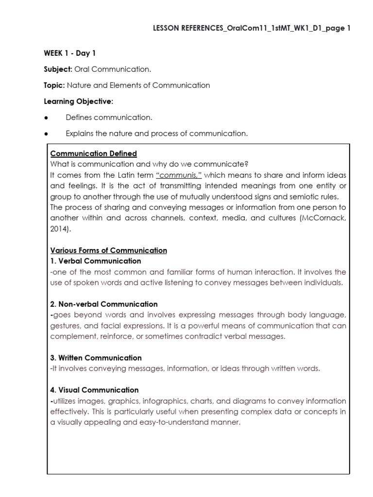 Lesson-Reference OC11 1stMT WK1 | PDF | Communication | Nonverbal ...