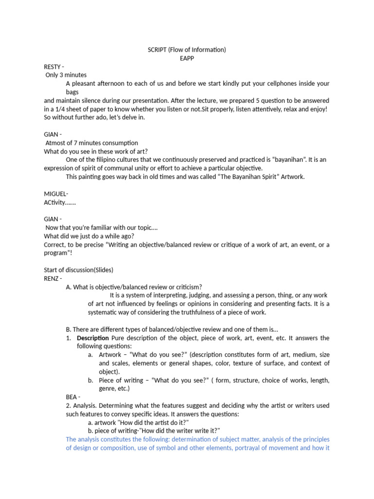 Eapp Script Reporting | PDF | Composition (Visual Arts) | Paintings Eapp Script Reporting | PDF | Composition (Visual Arts) | Paintings