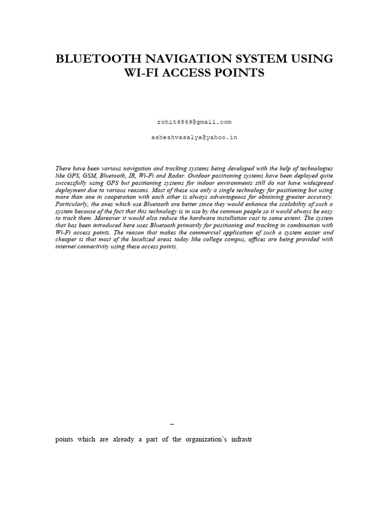 Bluetooth Navigation System Using Wi-Fi Access Poi | PDF | Bluetooth | Computer Network