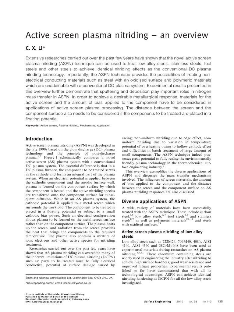Overview of Active Screen Plasma Nitriding | PDF | Stainless Steel | Steel