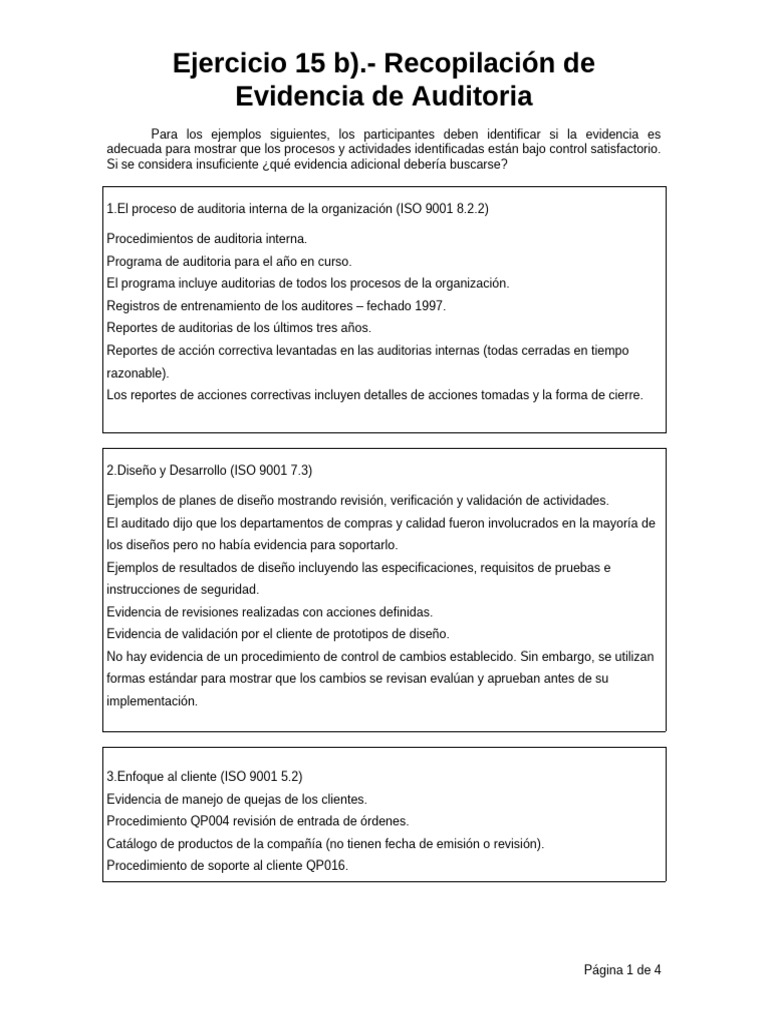 Ejercicio 15 B) Recopilación de Evidencia de Auditoria | PDF | Auditoría | Informática