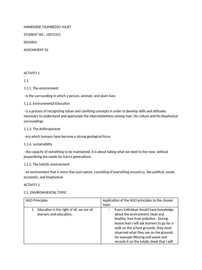 Eed2601 Assignment 02 Word | PDF | Waste | Learning