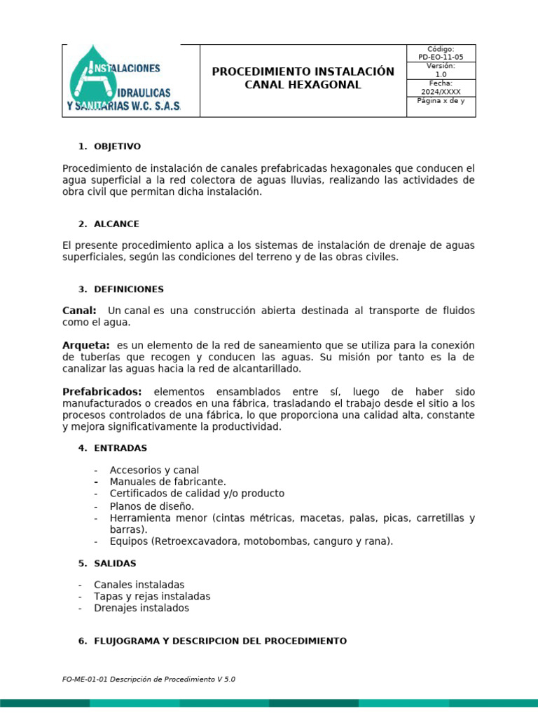 PD-EO-11-05 Instalacion de Canal Hexagonal | PDF | Contaminación | Residuos