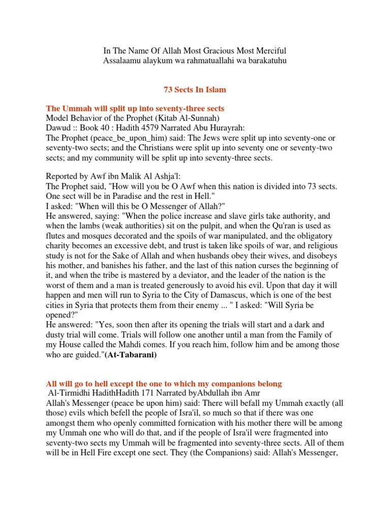 73 Sects of Islam | PDF | Muhammad | Sahabah