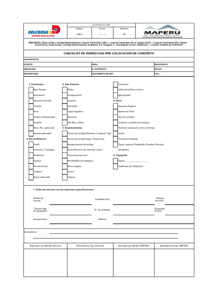 DLCR-MLPO-LT-008-Checklist de Inspeccion Pre Colocacion de Concreto ...