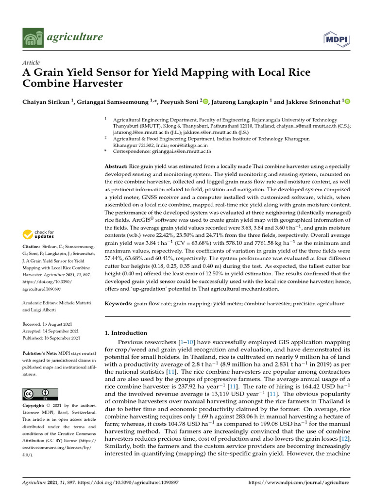 Grain Yield Sensor for Thai Rice Harvesters | PDF | Field Programmable ...