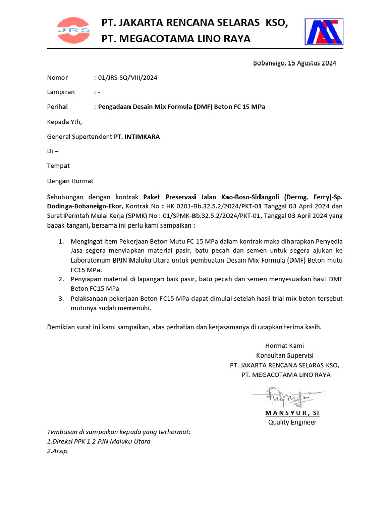 Pengadaan DMF Beton FC 15 MPa 2024 | PDF