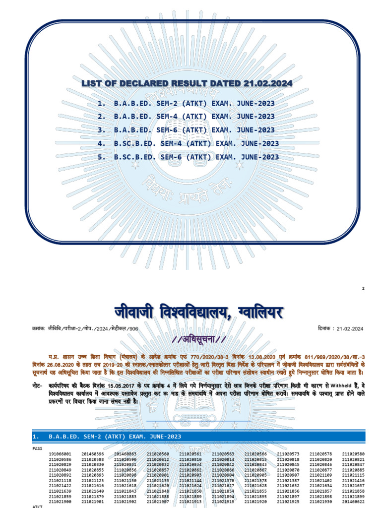 Declared Exam Results - 21 Feb 2024 | PDF