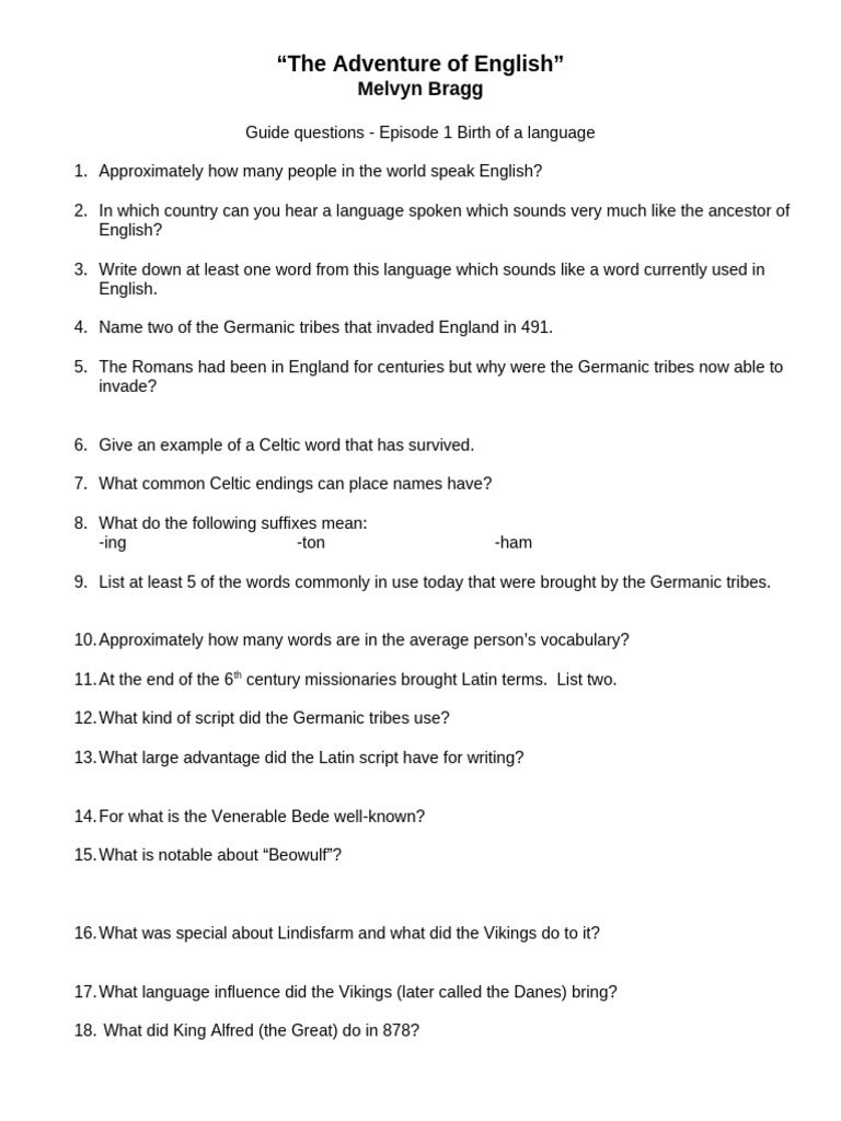 The Adventure of English 1 To 5 Questions | PDF | English Language ...