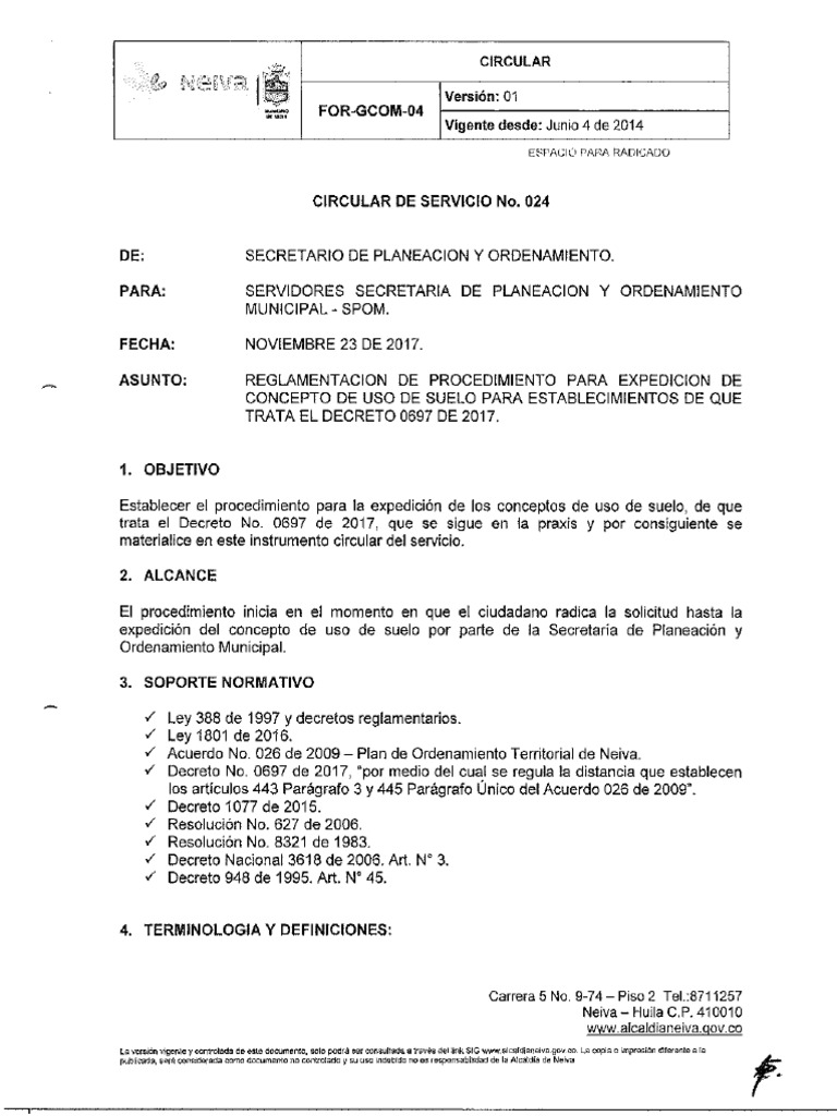 CIRCULAR 024 de 2017 REGLATO PROCEDIMIENTO USO DEL SUELO | PDF