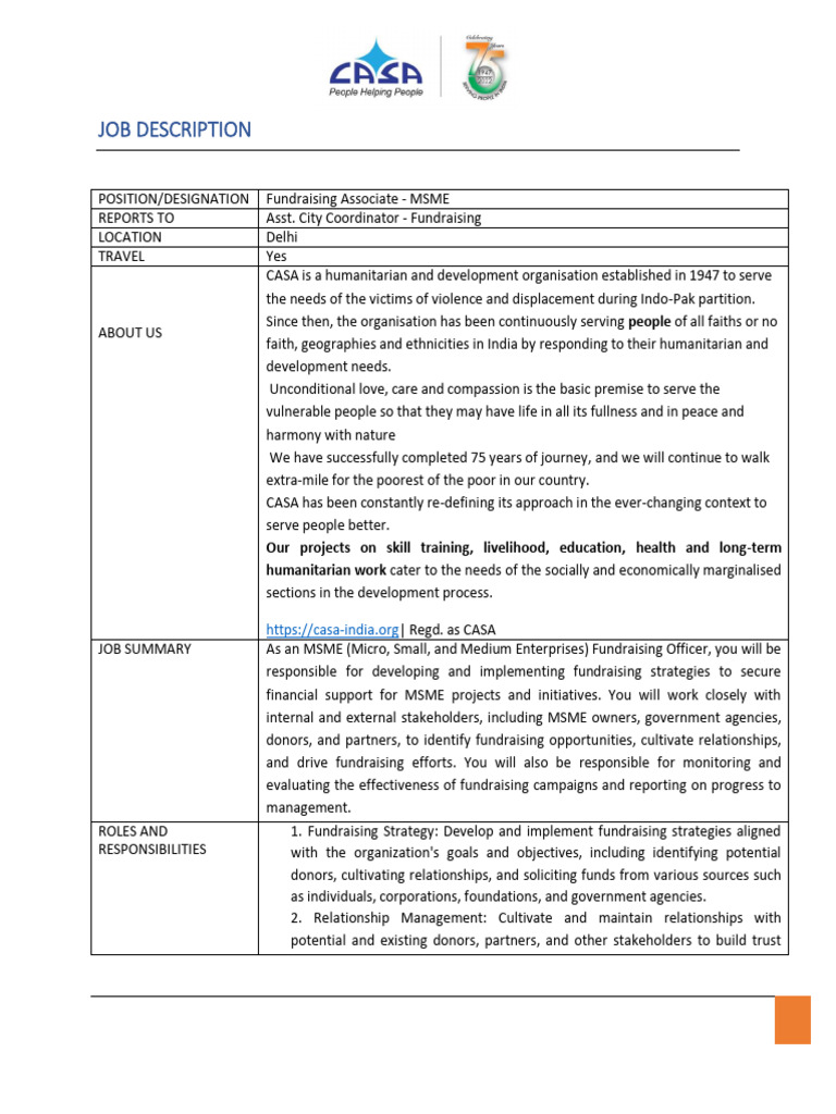 Job Description | PDF | Fundraising | Business