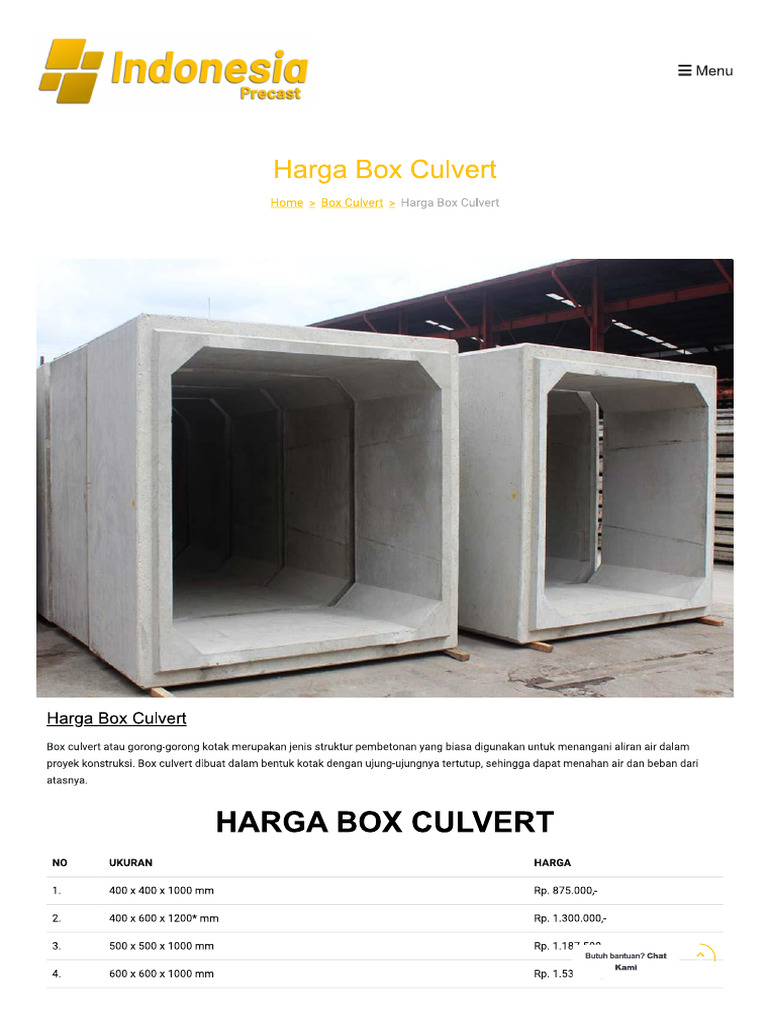 Harga Box Culvert Gorong-Gorong Beton Kotak Berkualitas | PDF