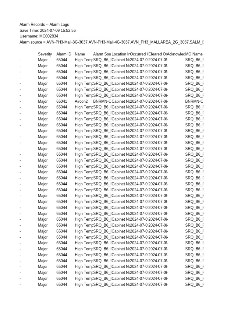 Alarm Logs 20240709155256092 | PDF
