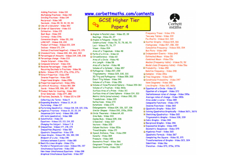 Ocr Checklist Maths | PDF
