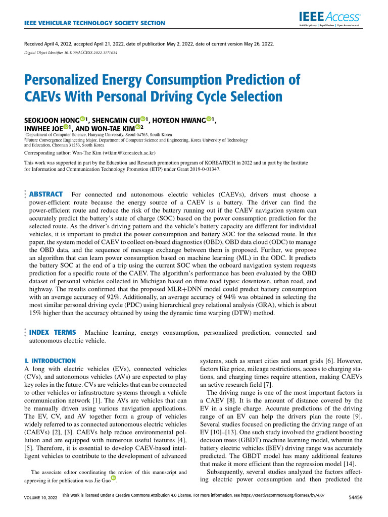 Personalized Energy Consumption Prediction of CAEVs With Personal ...
