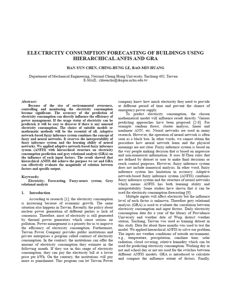 Electricity Consumption Forecasting of Buildings Using Hierarchical ANFIS and GRA | PDF | Fuzzy ...