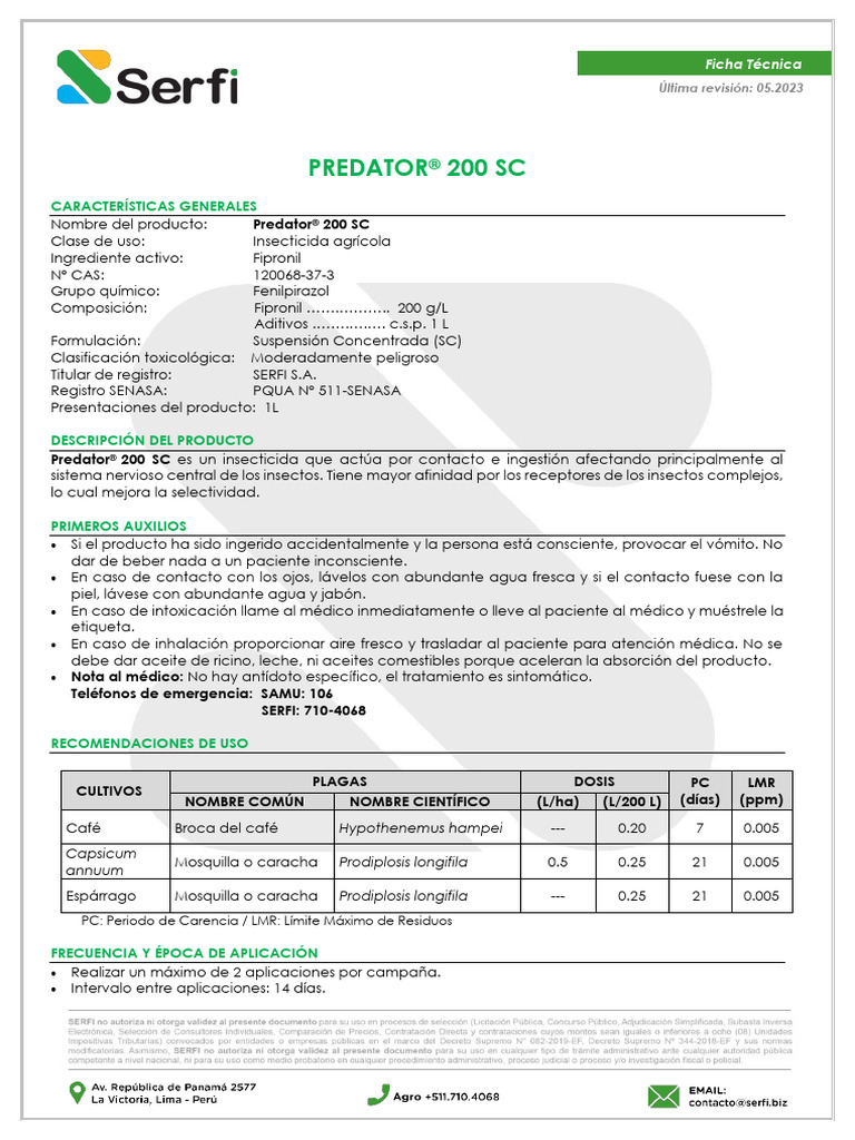 Ficha Tecnica PREDATOR 200 SC v05.2023 2 | PDF | Agua