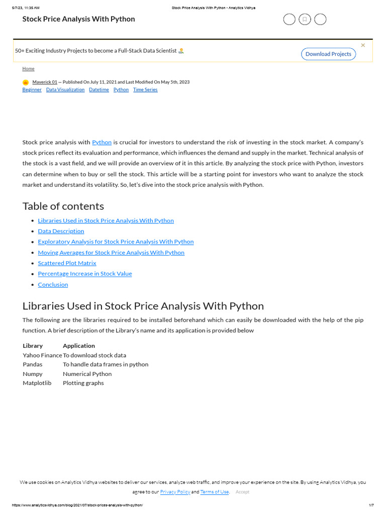 Stock Price Analysis With Python - Analytics Vidhya | PDF | Analytics ...