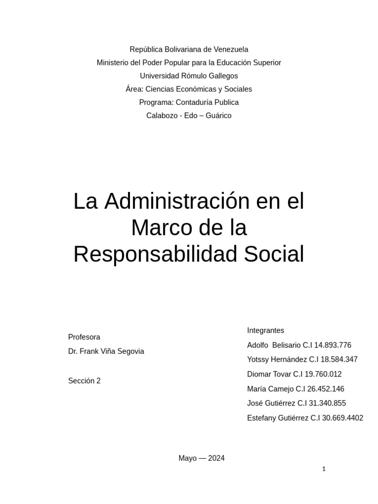 La Administracion en El Marco de La Responsabilidad Social | PDF | Responsabilidad social ...