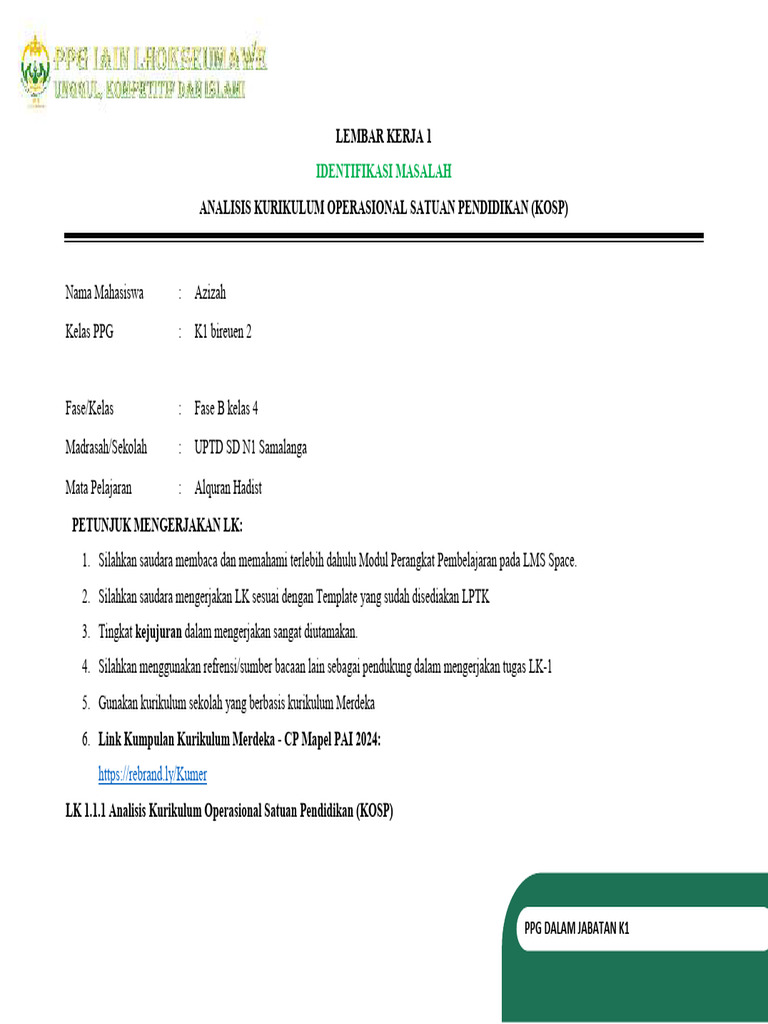 LK 1 - Analisis KOPs | PDF | Seni | Kesehatan Holistik