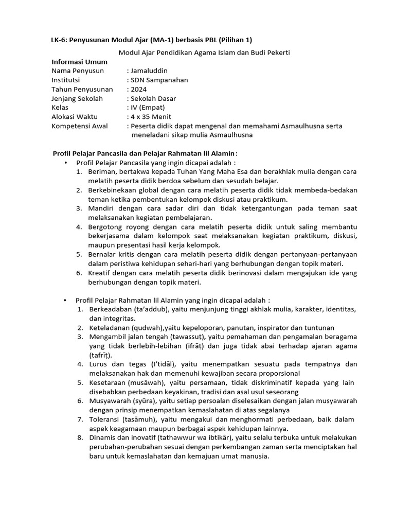 LK 6 Modul Ajar PBL | PDF