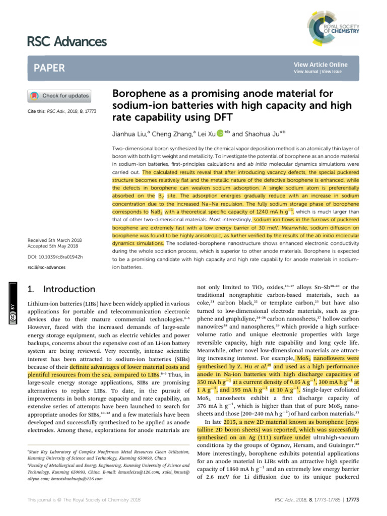Borophene As A Promising Anode Material For Sodium-Ion Batteries With ...