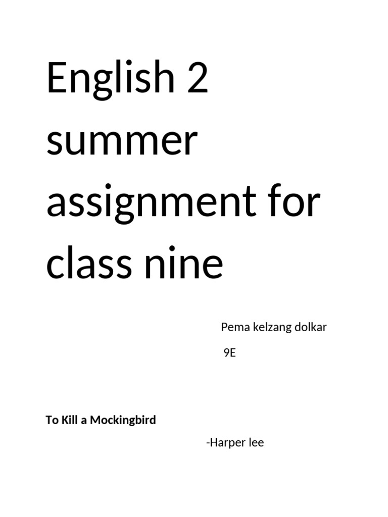 English 2 Summer Assignment For Class Nine | PDF | To Kill A Mockingbird
