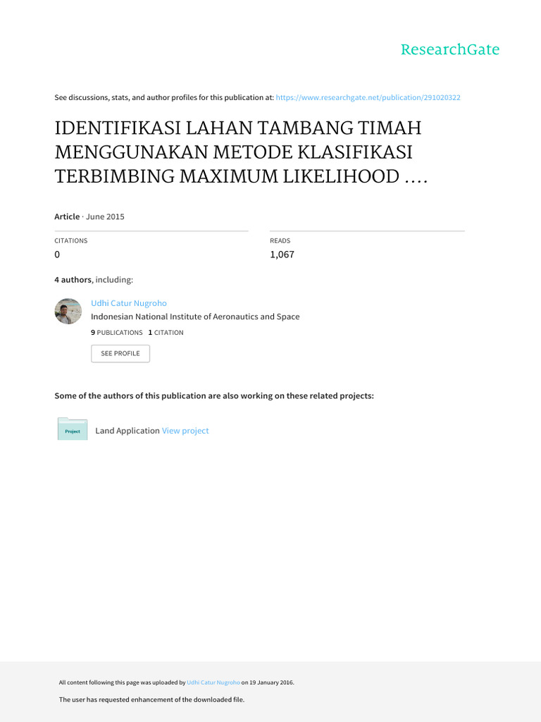 Identifikasi Lahan Tambang Timah Menggunakan Metode Klasifikasi Terbimbing Maximum Likelihood ...
