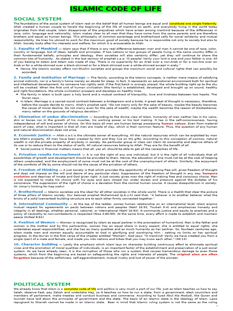 7 - Islamic Code of Life | PDF | Caliphate | God In Islam