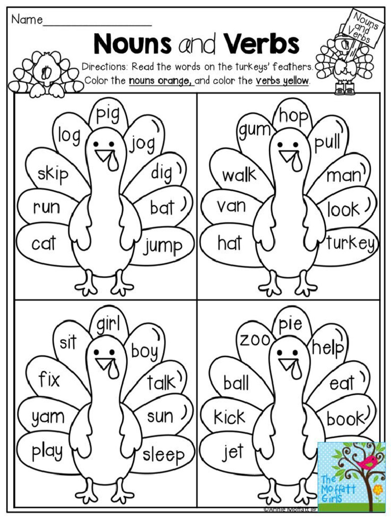 Nouns and Verbs - Color The Feathers According To The Color Code! TONS ...
